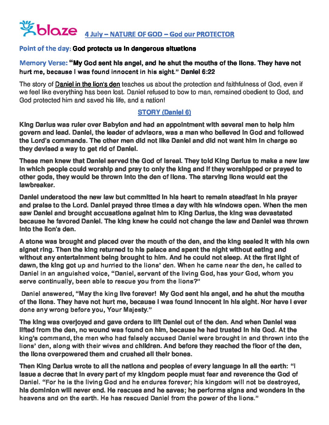 BLAZE – God our PROTECTOR (1) | Jubilee Community Church, East Grinstead